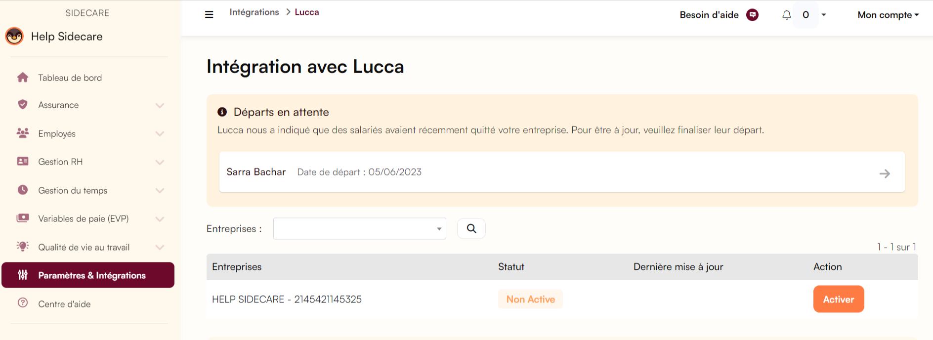 Intégration Lucca – SideCare