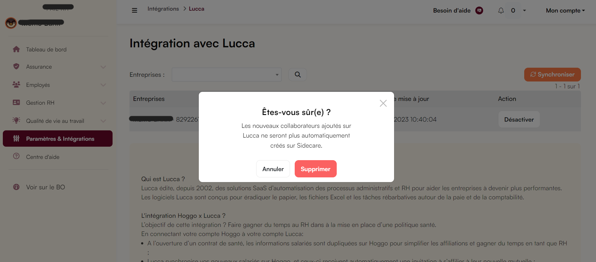 Intégration Lucca – SideCare